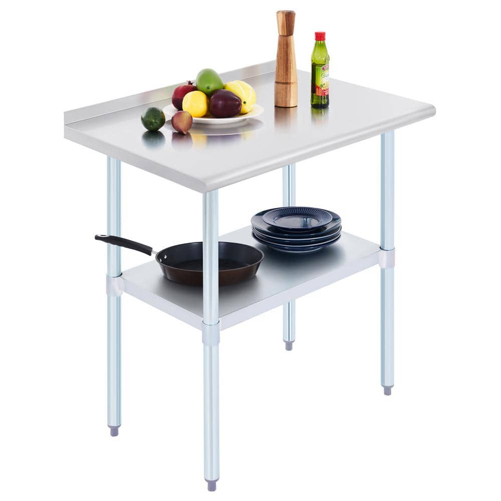 Merra Silver Stainless Steel 24 x 36 in. Kitchen Prep Table with ...