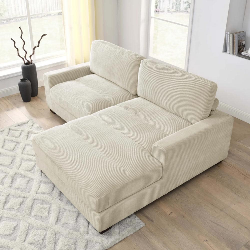 Monland 90 in. Wide Square Arm Polyester Corduroy L-Shaped Sofa ...