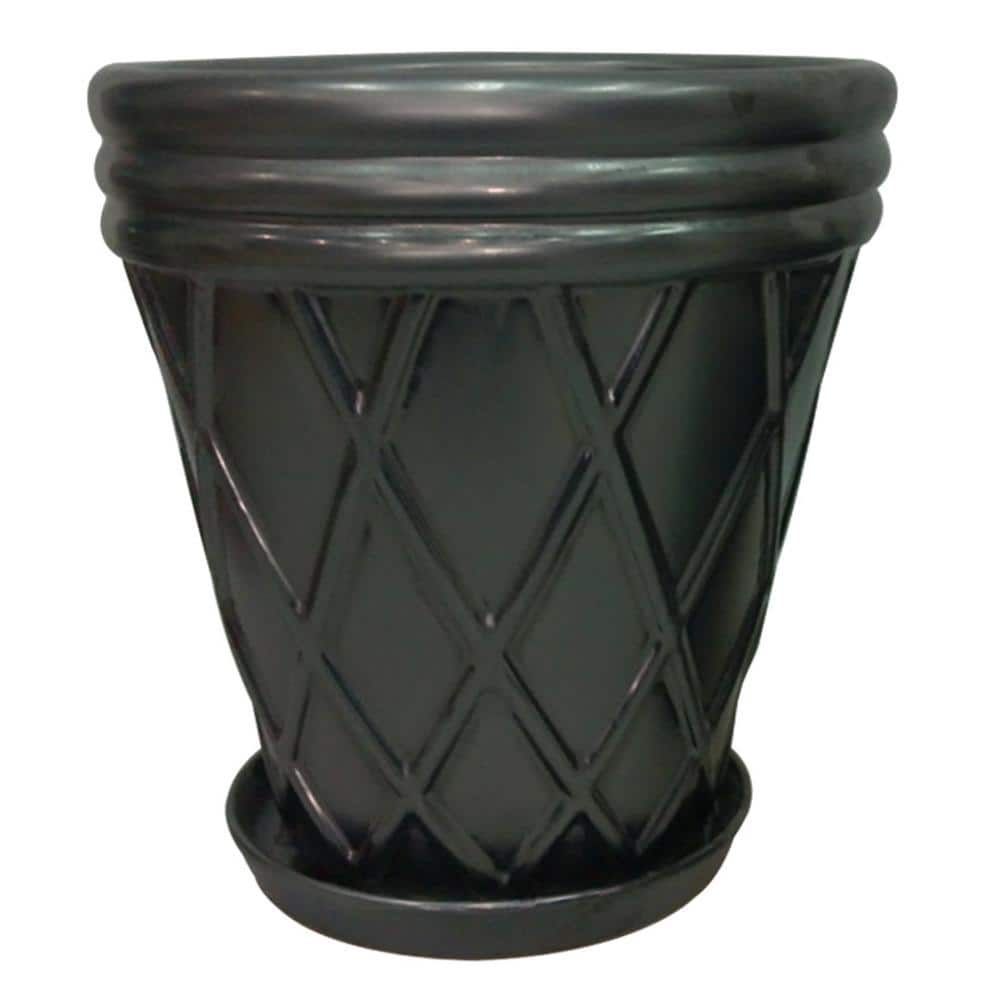 Trendspot 13 in. Metallic Pewter Lattice Ceramic Planter CR10202-13A