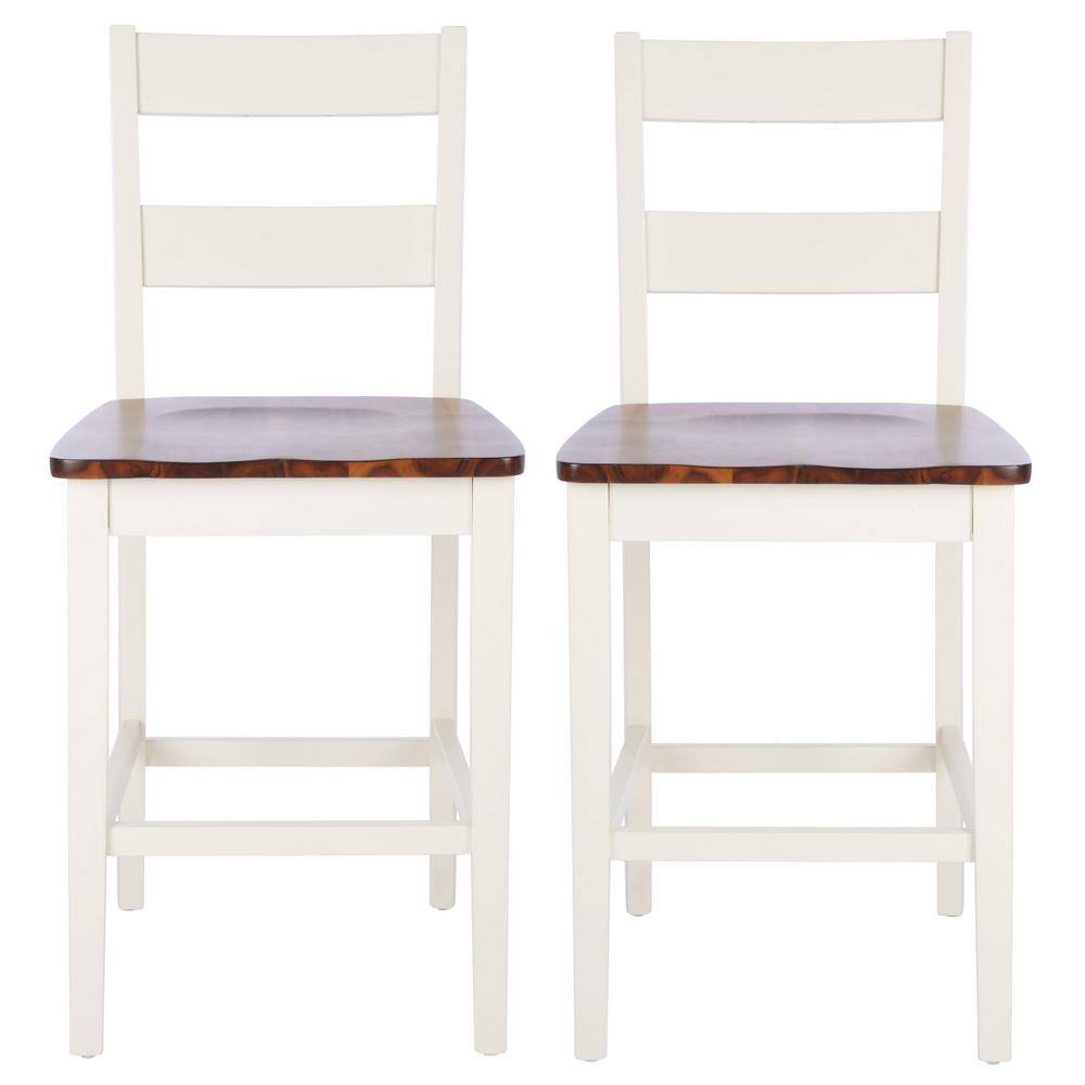 SAFAVIEH Yuri 39 in. White/Brown Wood High Back Bar Stool (Set of 2 ...