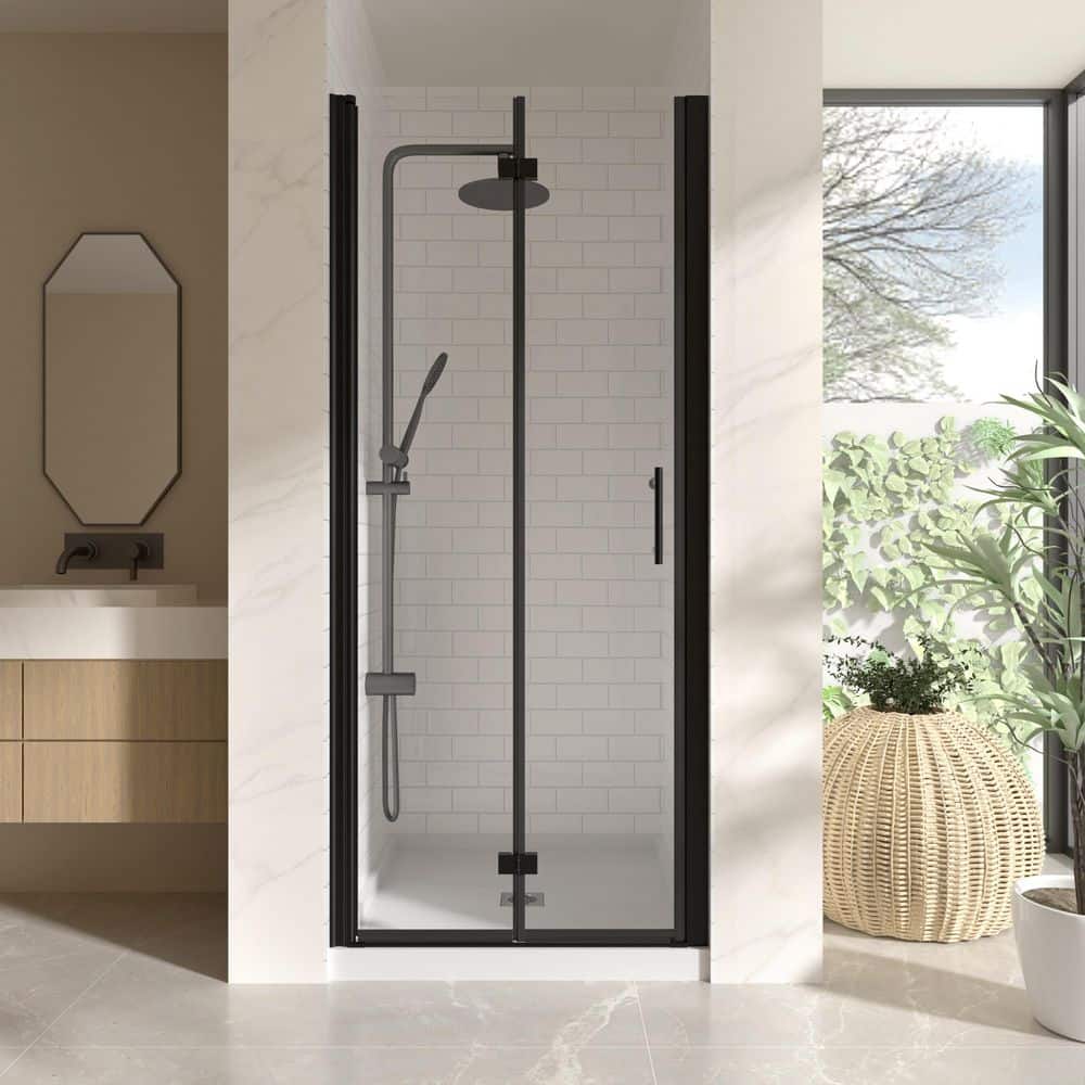 ACE DECOR Frameless Pivot Bifold Glass Shower Door 32-33.4 in. W x 72 ...