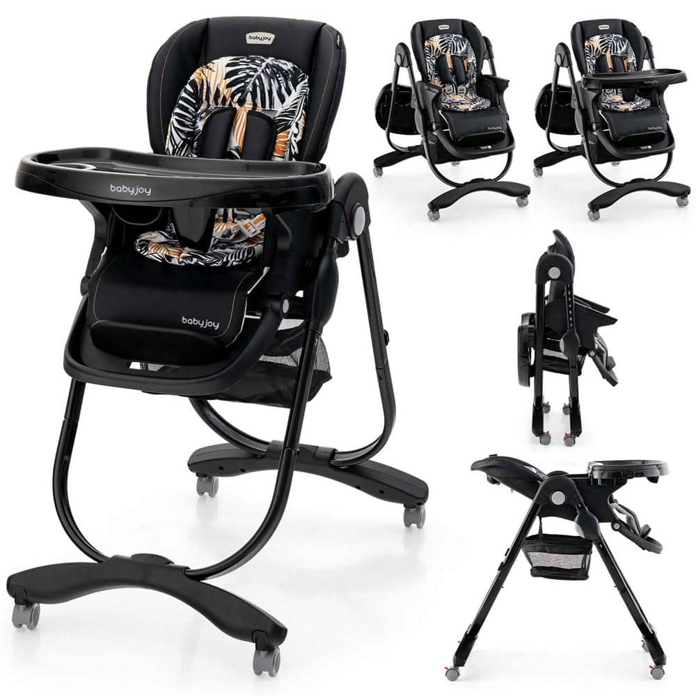 Costway Black Highchair for Babies and Toddlers with Rolling Wheels ...