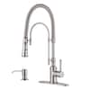 WOWOW Single Handle Convenient Pull Down Sprayer Kitchen Faucet in Brushed Nickel with Soap ...