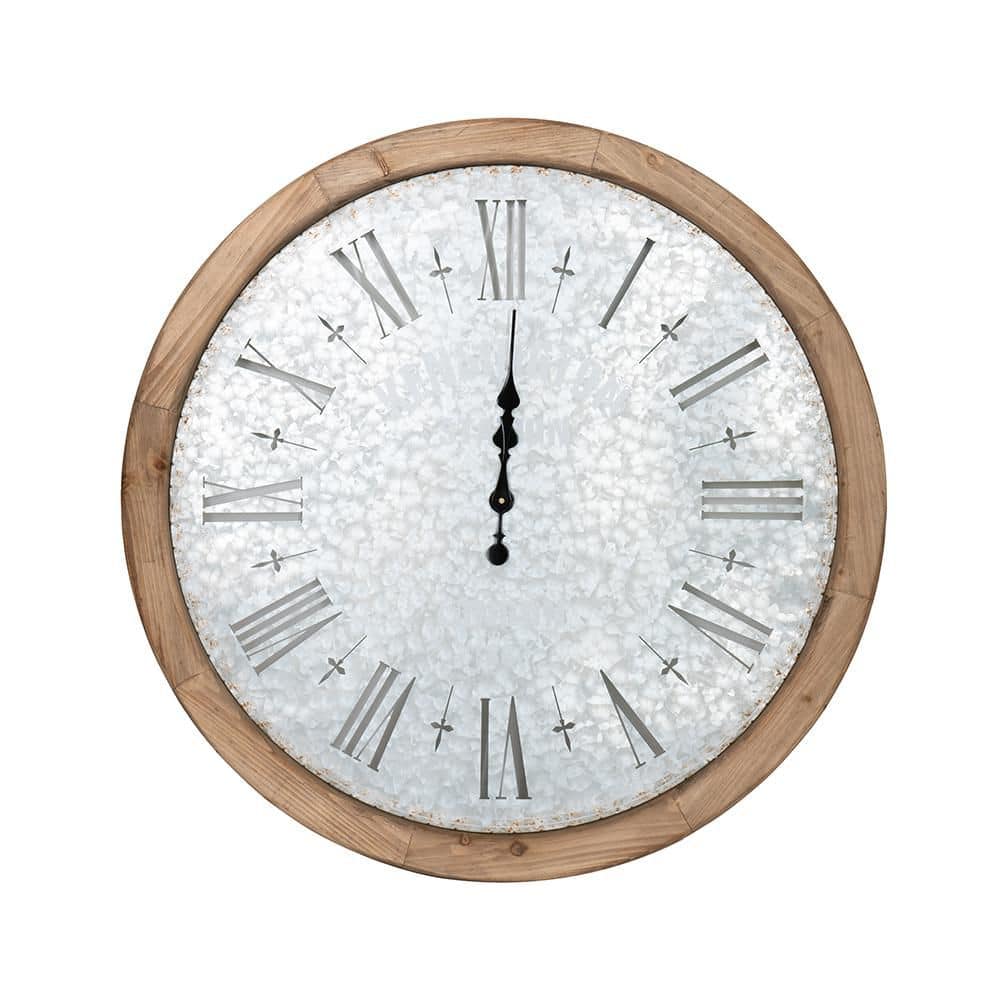 32.3 in. Rustic Brown and Gray Analog Wall Clock CKJY2106-BG - The Home ...
