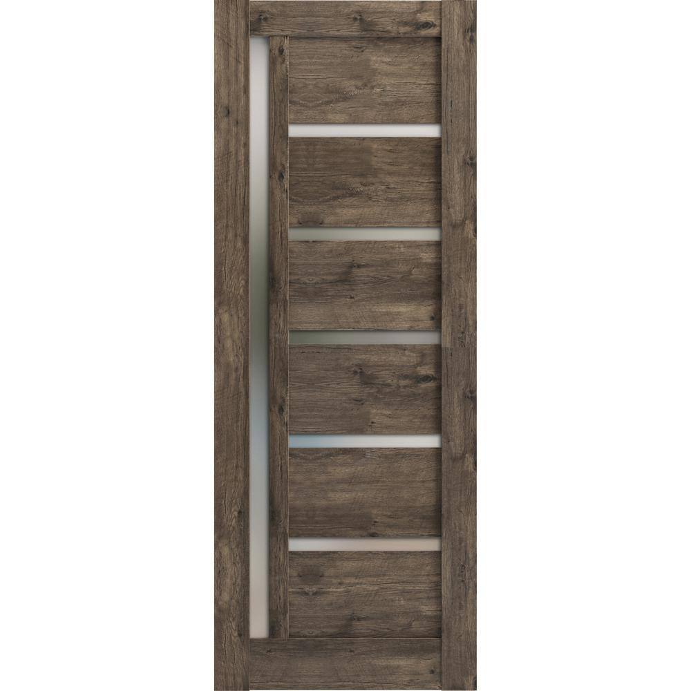 Sartodoors 42 in. x 96 in. Solid MDF Frosted Glass Cognac Oak Interior ...