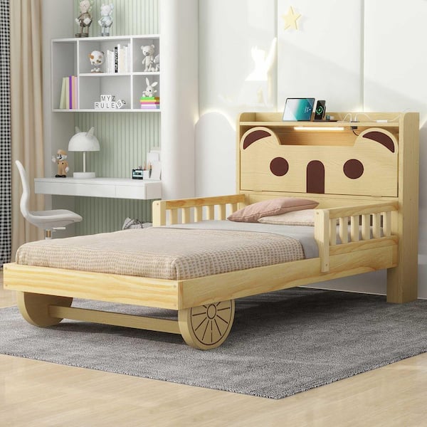 Harper & Bright Designs Natural Wood Twin Bear-Shaped Kids Bed ...