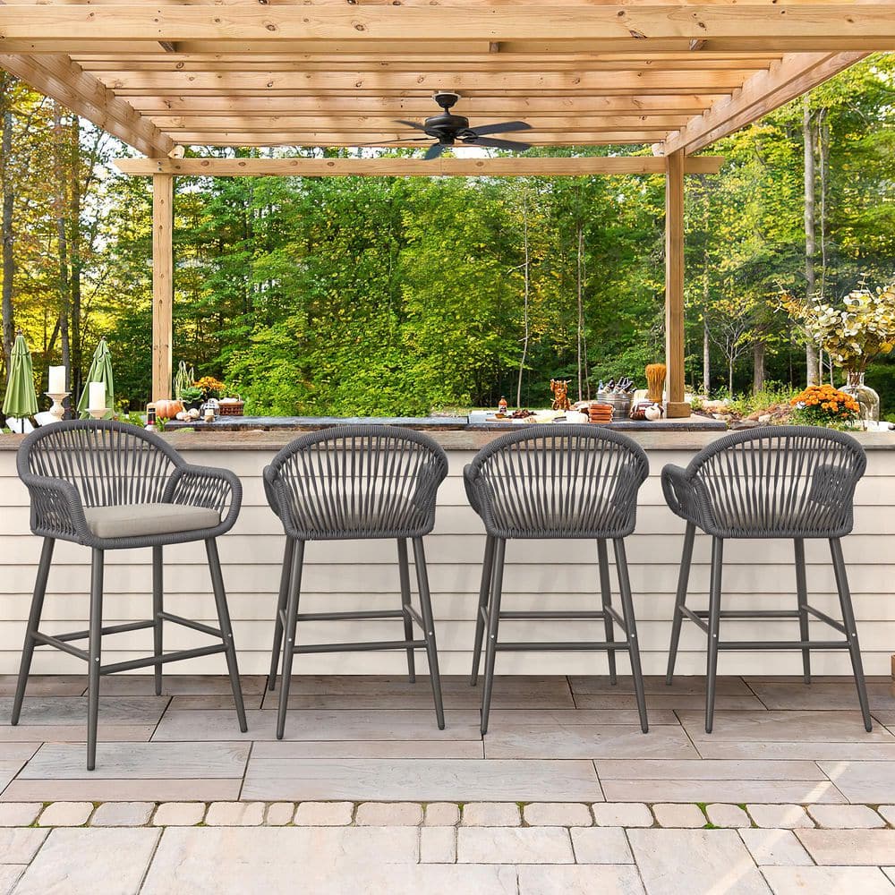 Hotormer Slate Gray 26.8 in 4-Piece Aluminum Legs Outdoor Chaise Lounge ...