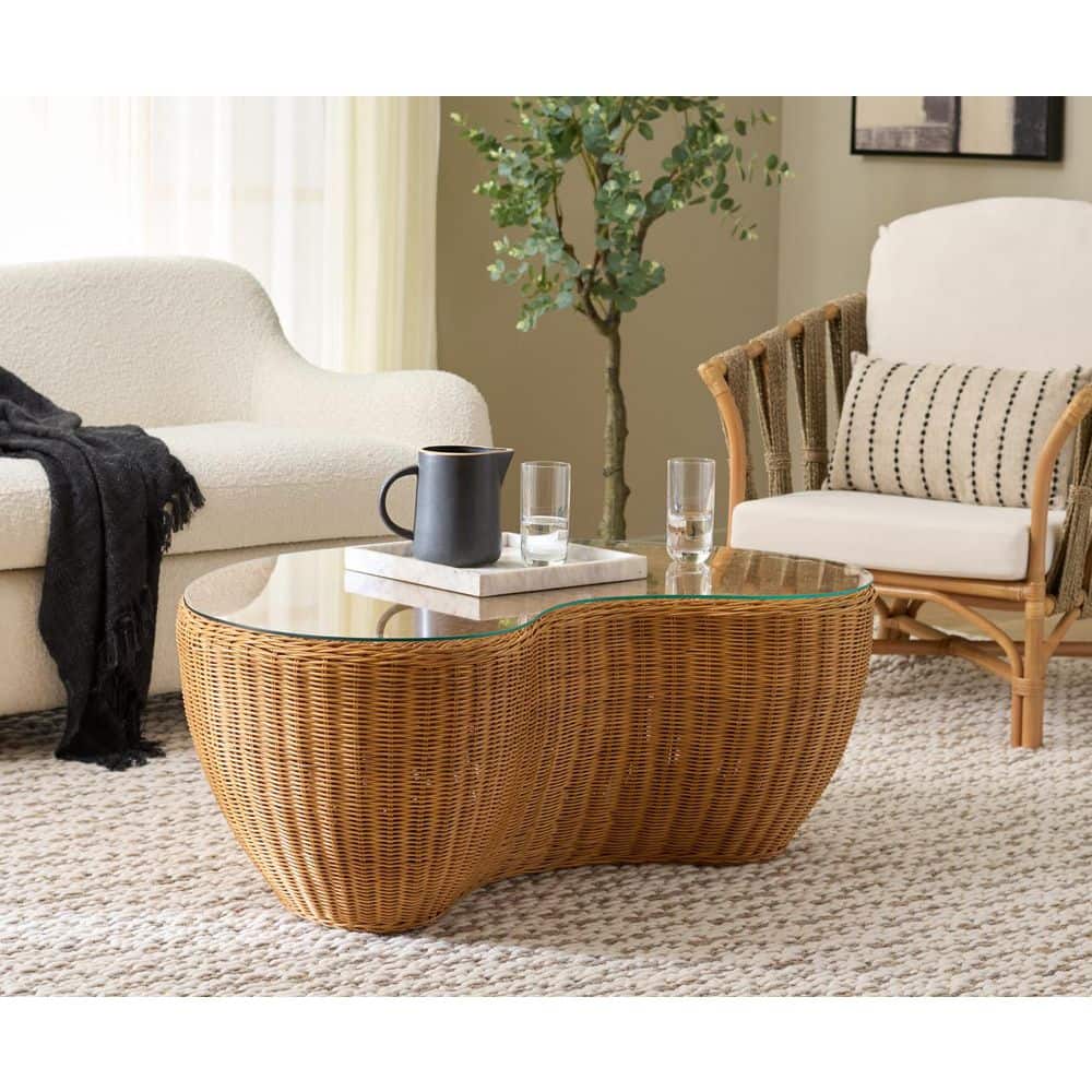 SAFAVIEH Hylda 28.7 in. Natural Kidney-Shaped Glass Coffee Table ...