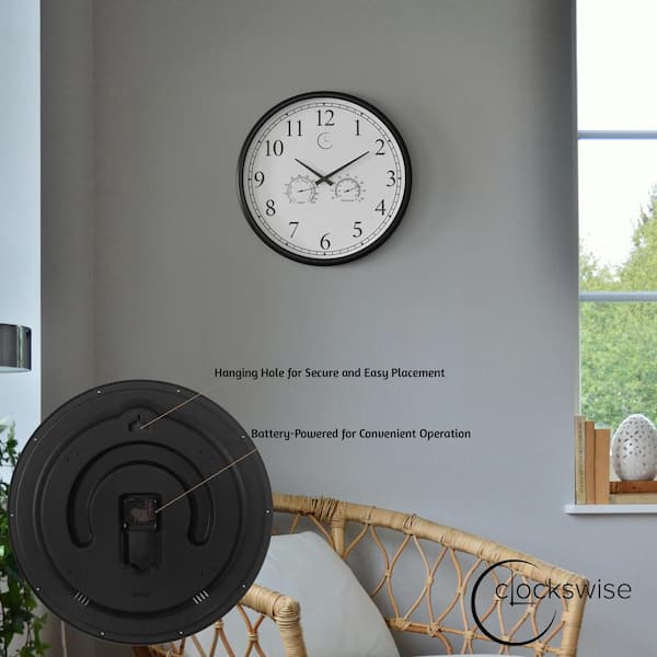 Large Outdoor Clock Thermometer Combo Black Large Outdoor Wall Clock