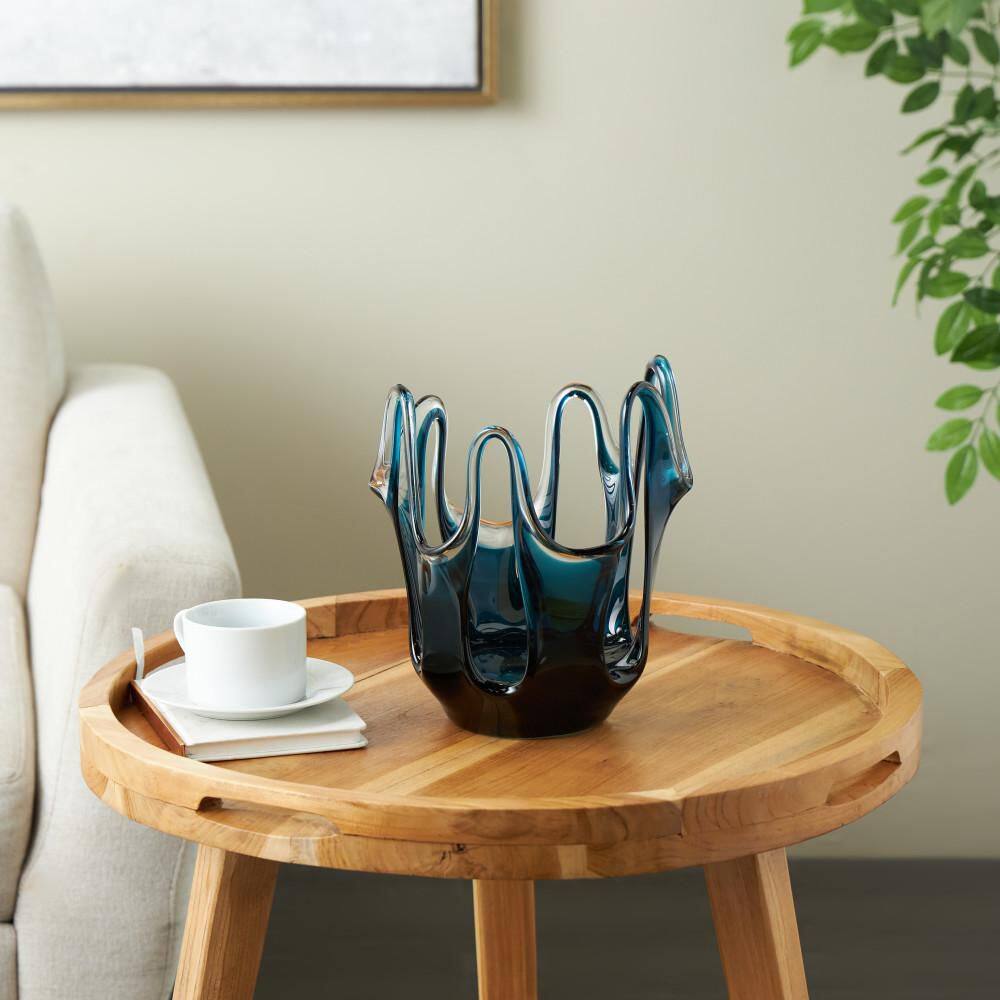 Litton Lane 10 in. Blue Ombre Glass Abstract Decorative Geometric Vase ...