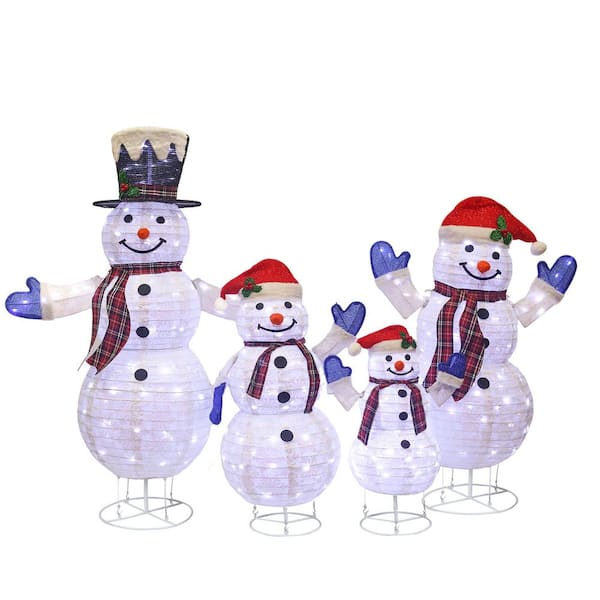 Starfree 47.5 in. 4-Piece Outdoor Christmas Decoration Pop-Up Snowman Family Set with Cool White ...