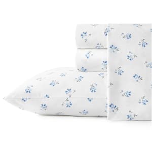 Laura Ashley Vanessa Flannel 3-Piece Blue Floral Cotton Twin Sheet Set ...