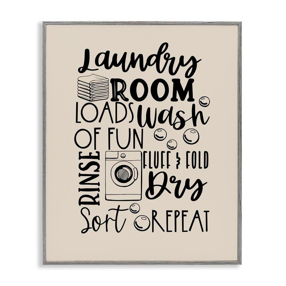 Stupell Industries Laundry Phrases Mixed Typography by Daniela Santiago Gray Framed Typography ...