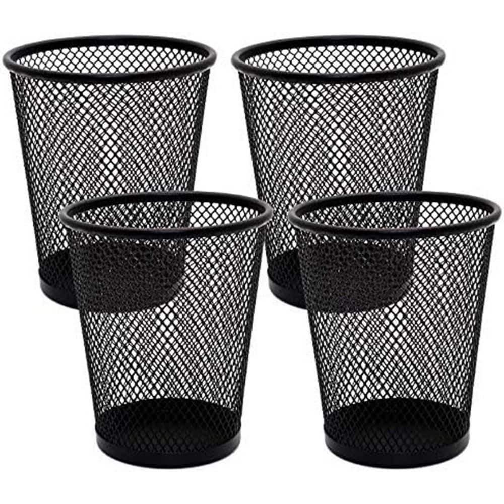 4 Pack Metal Mesh Pen Holders Black Round Office Desk Pencil Organizer ...