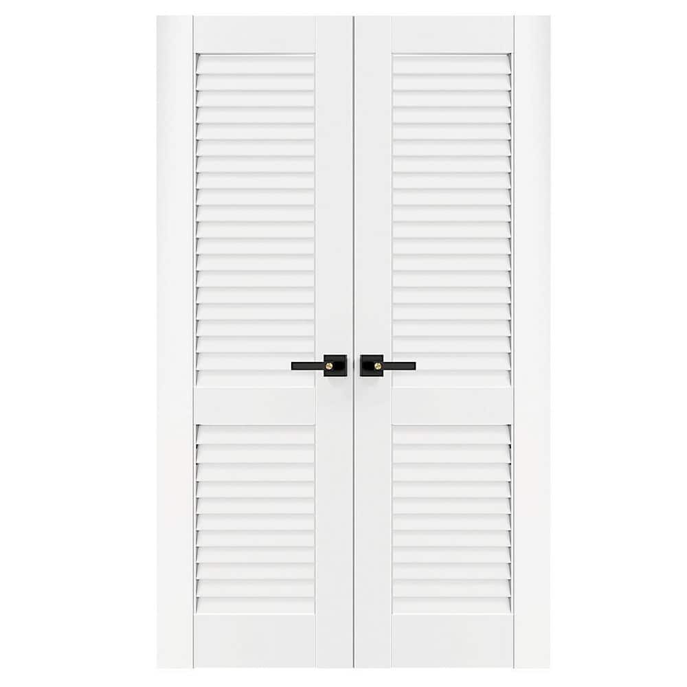 TENONER 48 in. x 80 in. Composite, MDF, Louvered Panel, Primed, White ...