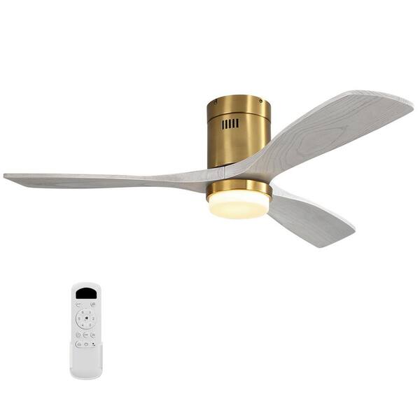 CACI Mall 52 in. Indoor Gold Flush Mount Wood Ceiling Fan with Light ...