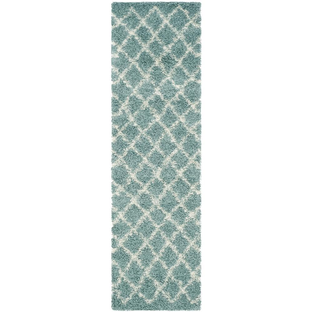 SAFAVIEH Dallas Shag Seafoam/Ivory 2 ft. x 12 ft. Geometric Runner Rug ...