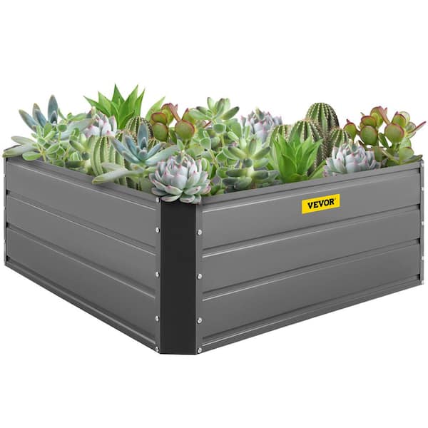 VEVOR Raised Garden Bed 40 in. x 40 in. x 16 in. Metal Planter Box Gray ...