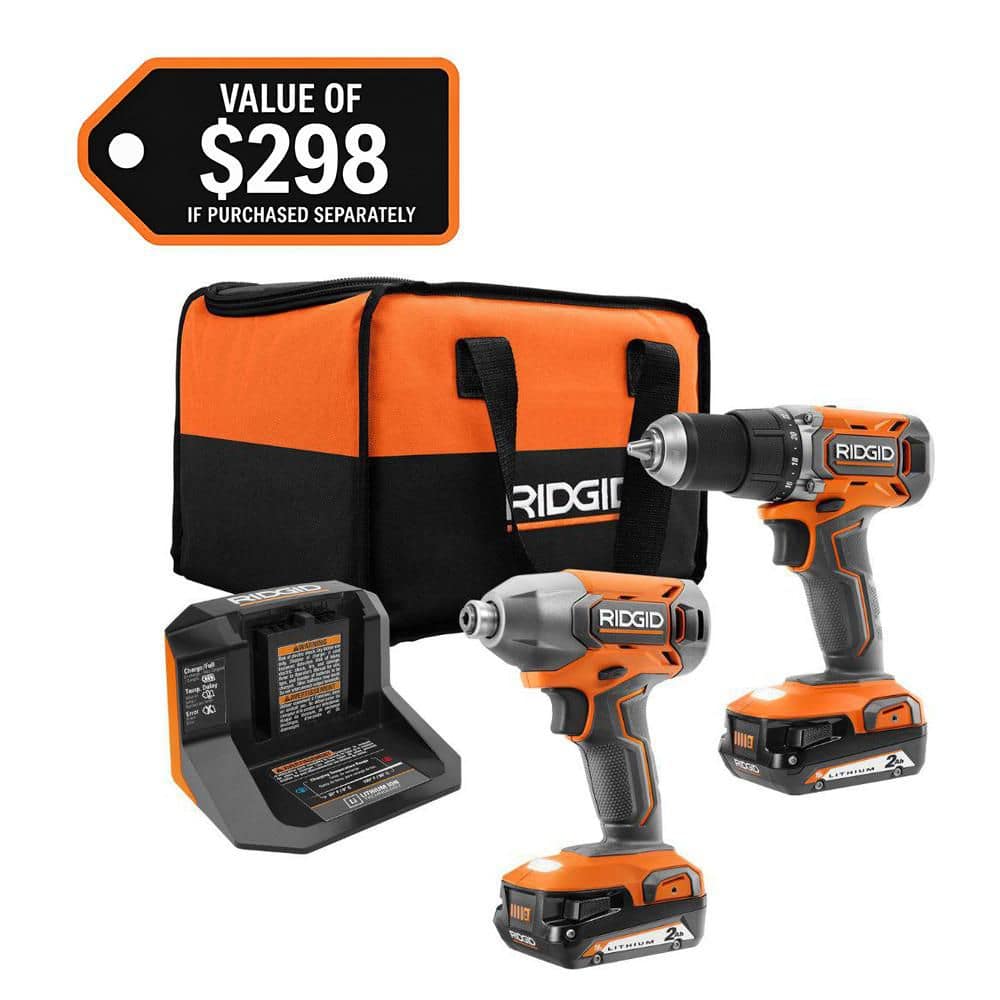 RIDGID 18V Cordless 2-Tool Combo Kit with Drill/Driver, Impact Driver ...