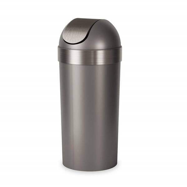 HOME-COMPLETE 8.7- gal. Gray Trash Can with Lid, Removable Legs, and 3L ...