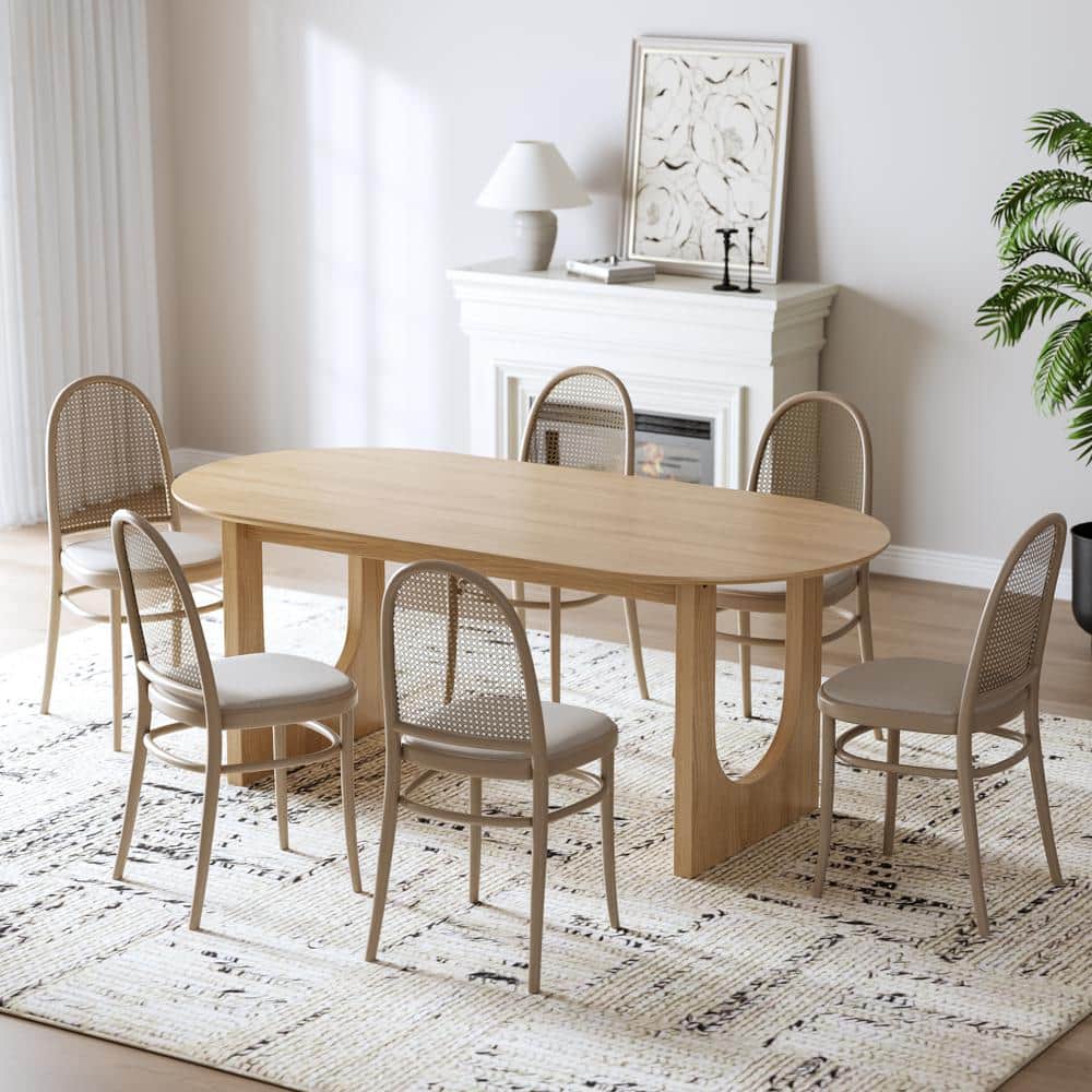 Lirago Oval Oak Solid Wood 67 in. Kitchen Tables Double Pedestal Dining ...