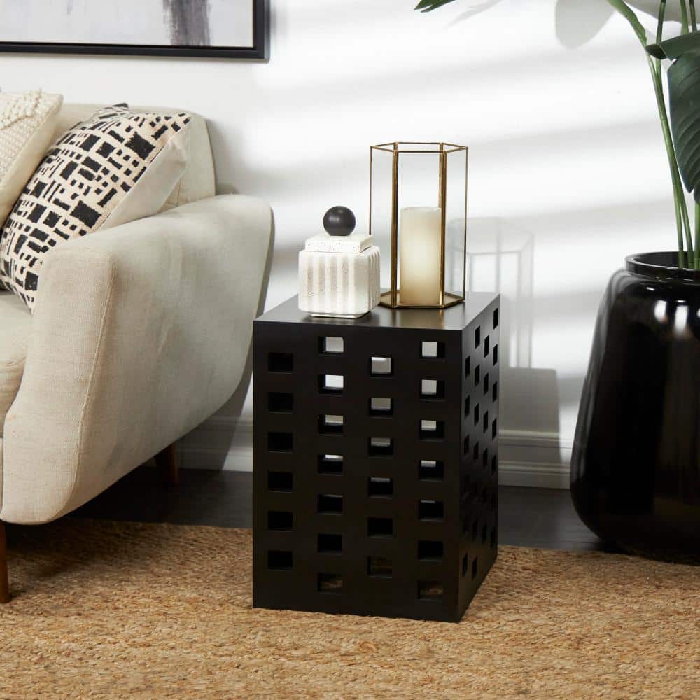 Litton Lane 13 in. Black Geometric Medium Square Wood End Table 043828 ...