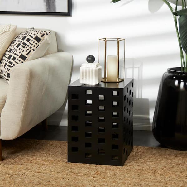 Litton Lane 13 in. Black Geometric Medium Square Wood End Table 043828 ...