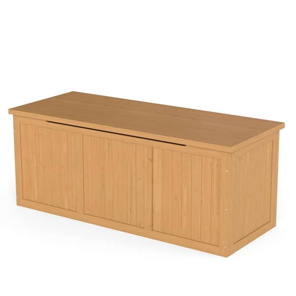 Gymax 134 Gal. Patio Wicker Storage Deck Box with Solid Acacia Wood ...