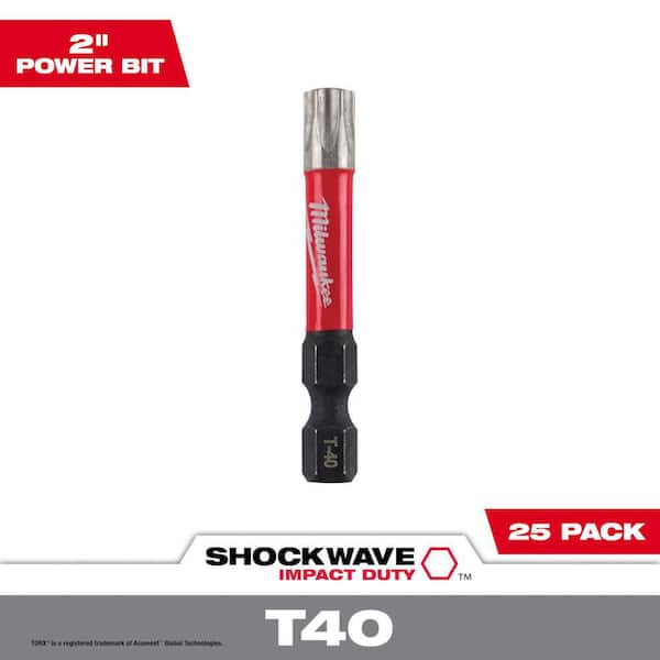 Milwaukee SHOCKWAVE 2 in. Impact TORX T40 Power Bits (25 PK) 48-32-4188 ...