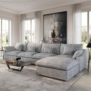 J&E Home 155.9 in. Slope Arm 6-Piece U-Shaped Linen Modern Oversize ...