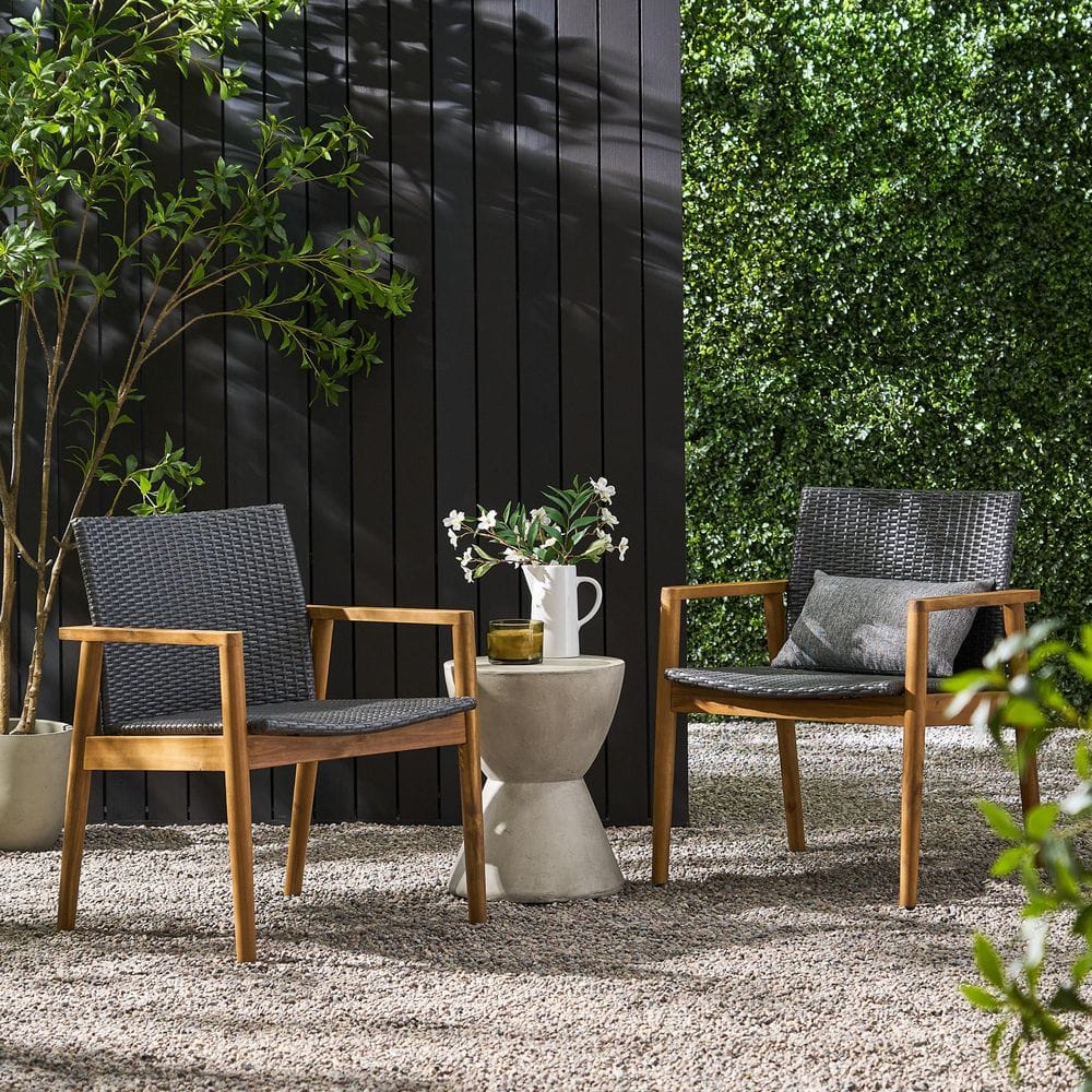 Noble House Remuda Gray and Teak Wicker and Wood Outdoor Patio Lounge ...