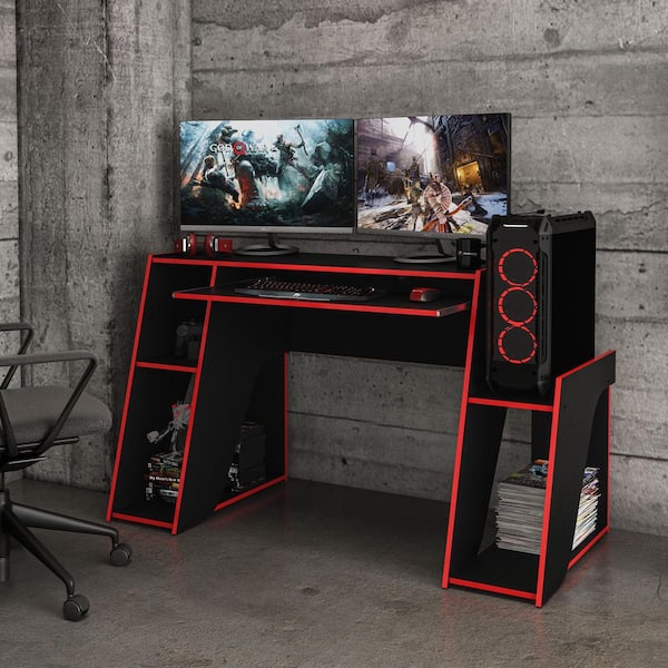 Reviews for Mission 57.5 in. Black and Red Gaming Desk with Storage ...