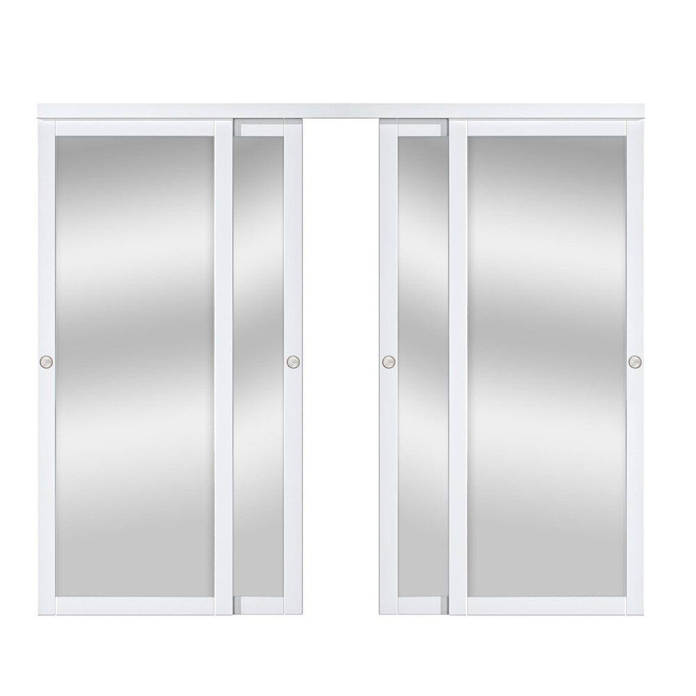 EH PUERTA 144 in. x 80 in. 1-Lite Mirror Glass White Finished MDF ...