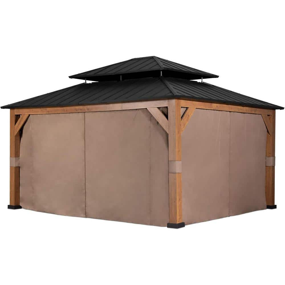 Zeus & Ruta 15 ft. x 13 ft. Wood-Grain Aluminum Wood Outdoor Gazebo ...