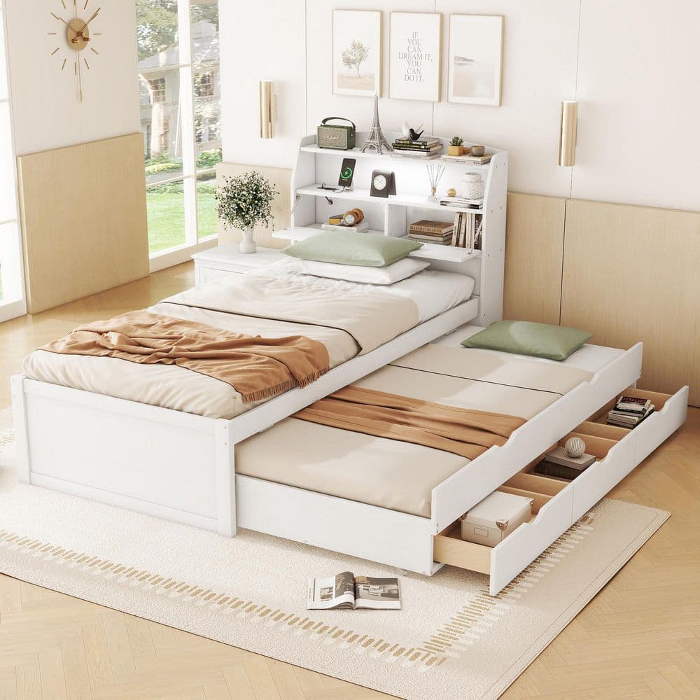 Noble House Daniel White Wooden Frame Twin Size Platform Bed with ...