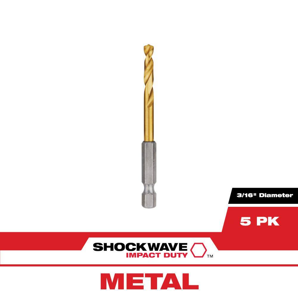 Milwaukee SHOCKWAVE 3/16 in. Titanium Twist Drill Bit (5-Pack) 48-89-4659