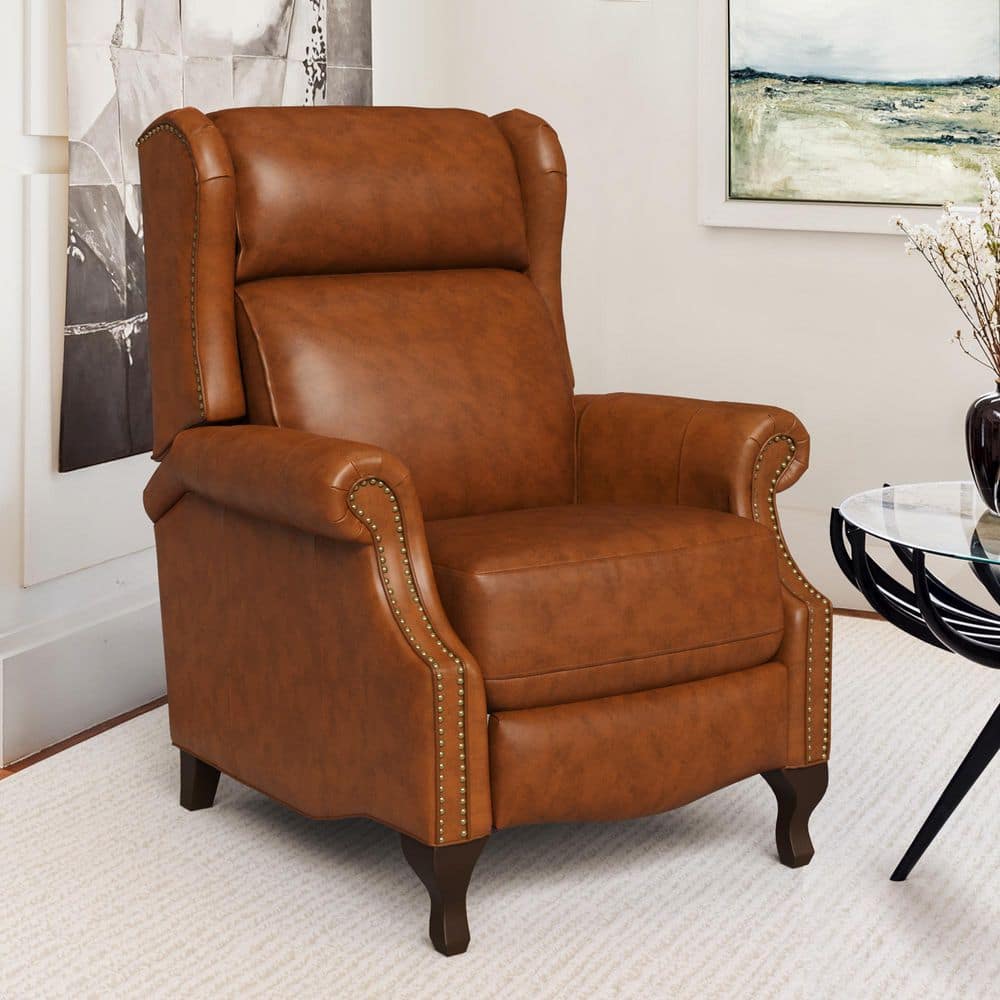 OrangeOne Baldridge 35 in. Camel Genuine Leather Recliner with ...