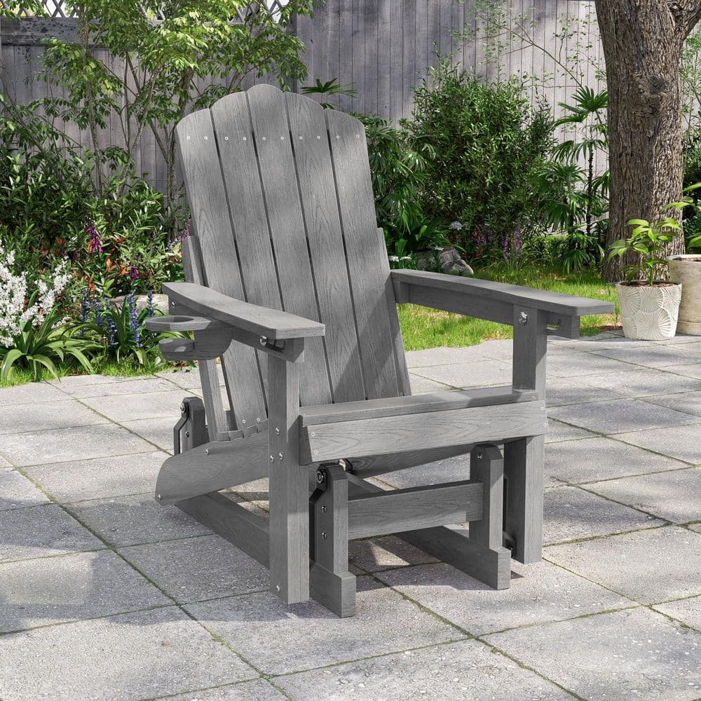 SANLUCE Light Gray Plastic Glider Adirondack Chair with Smooth Motion ...