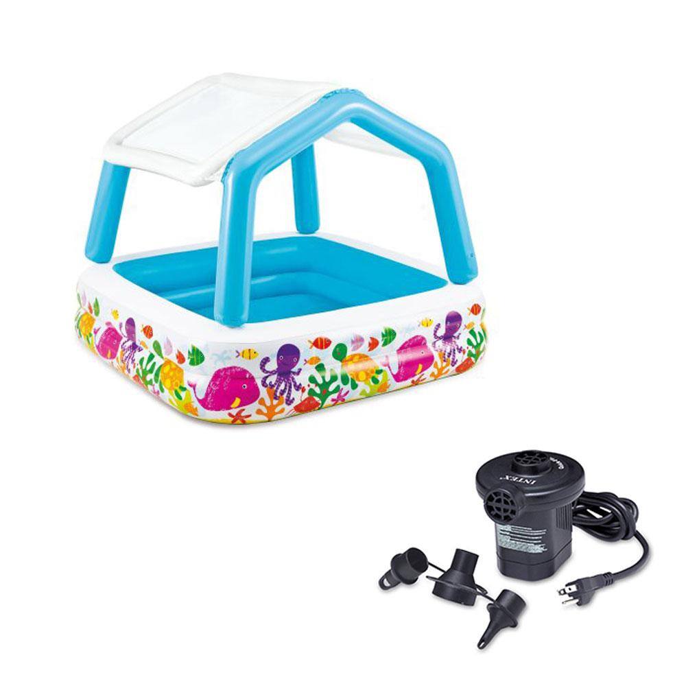 INTEX Sun and Shade Inflatable Kids Swimming Pool with Canopy and Quick ...