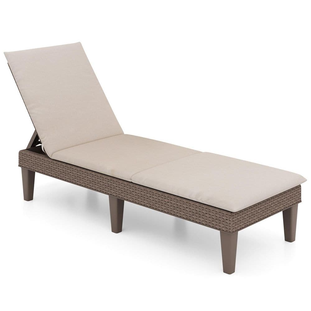 Liviza Brown 1-Piece Metal and Wicker Outdoor Chaise Lounge with White ...