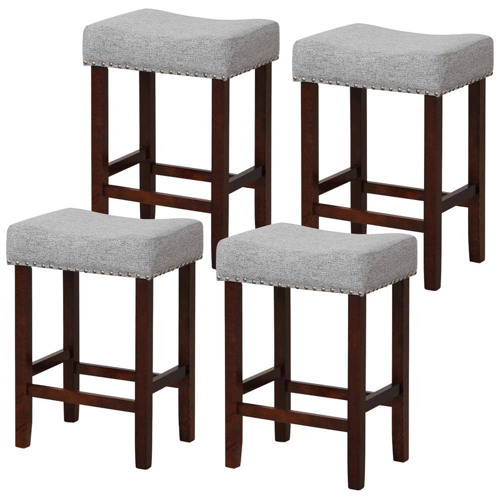 Gymax 25 in. Gray Set of 4 Bar Stools Counter Height Saddle Kitchen ...