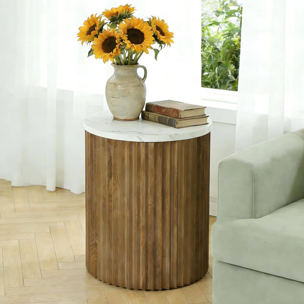 BYBLIGHT Fenley Brown 23.6 in. Tall Round Nightstand Night Table End ...