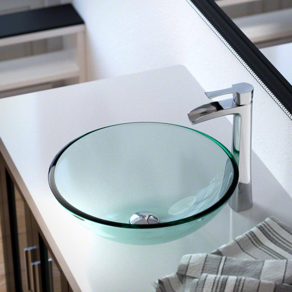 MR Direct Glass Vessel Sink in Crystal with 731 Faucet and Pop-Up Drain ...