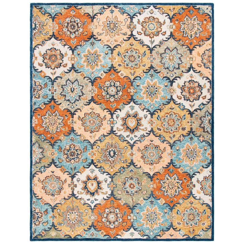 SAFAVIEH Heritage 9 ft. x 12 ft. Blue/Rust Quatrefoil Ornate Area Rug ...