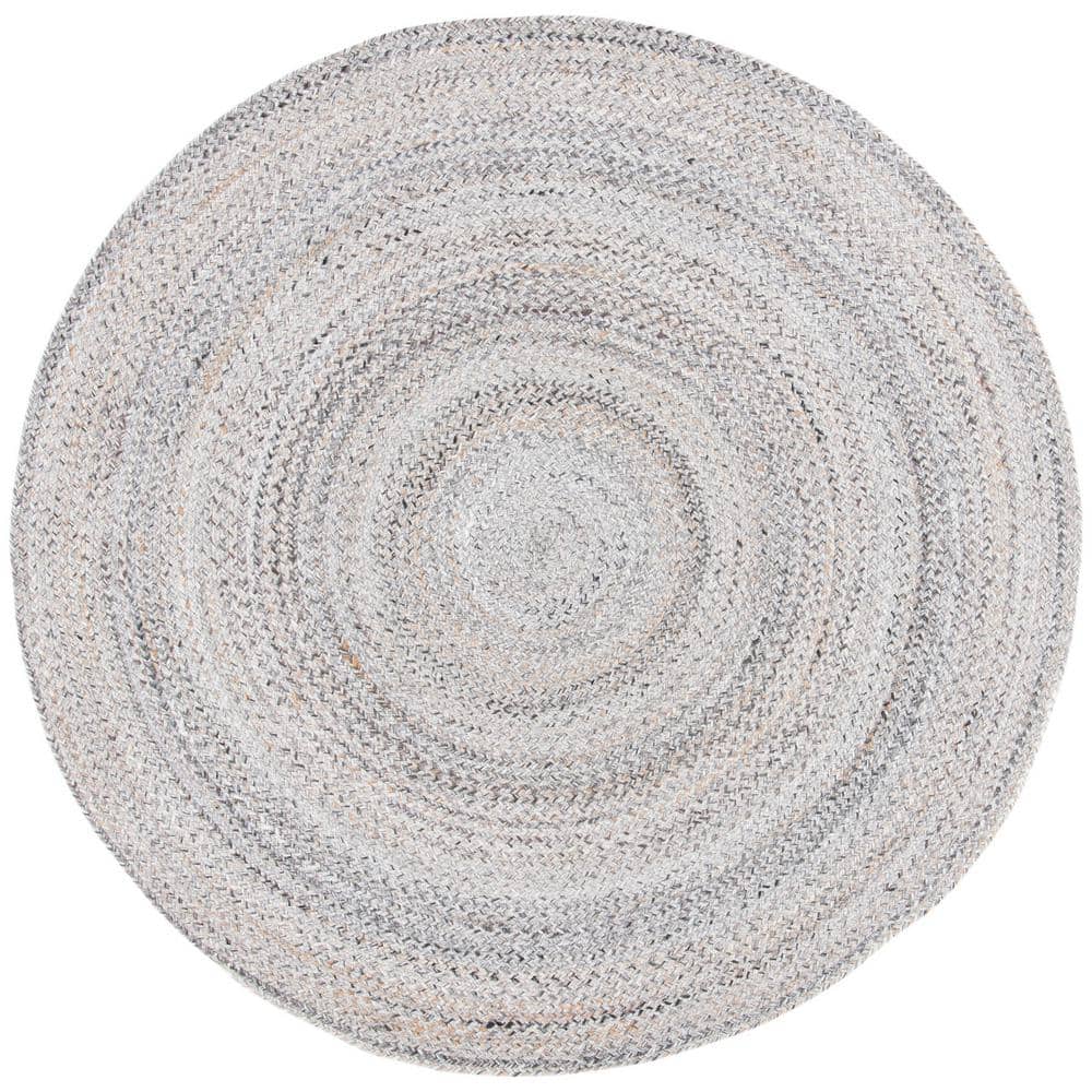 SAFAVIEH Braided Gray 5 ft. x 5 ft. Gradient Solid Color Round Area Rug ...