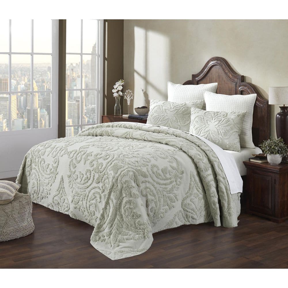 Better Trends Rylee Sage Single Piece 100% Cotton Queen Bedspread ...