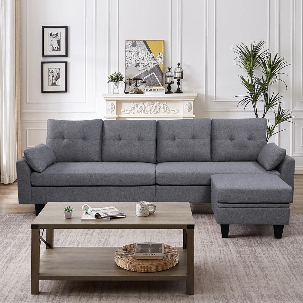 Reviews for STICKON 101 in. W Slope Arms 4-Seat L Shaped Fabric Modern ...