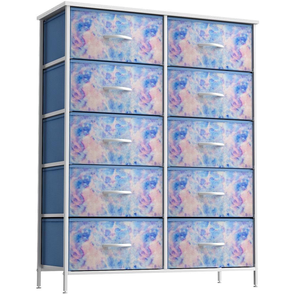 Sorbus 10-Drawer Multi-Colored Tie-Dye Blue Dresser Steel Frame Wood ...