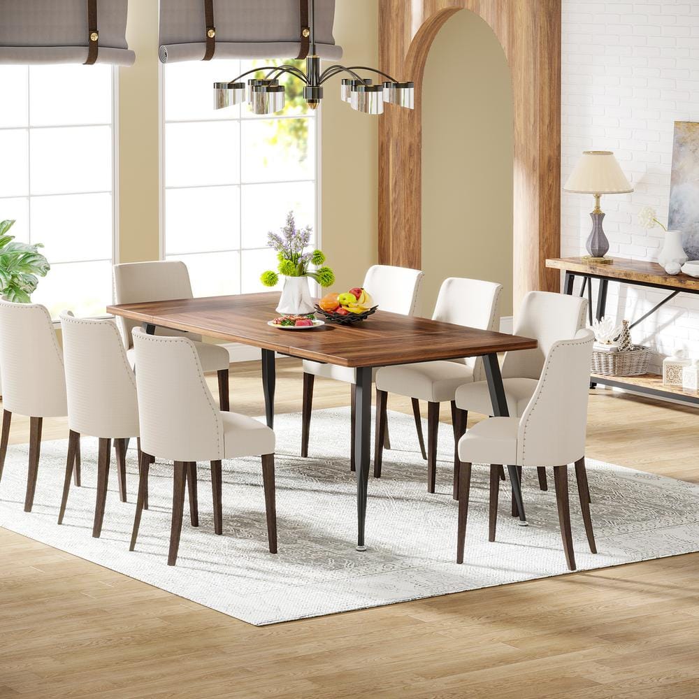 BYBLIGHT Farmhouse Walnut and Black Wood 70.9 in. 4-Legs Dining Table ...