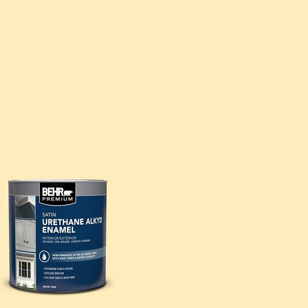 BEHR PREMIUM 1 qt. #P290-1 Soft Buttercup Satin Enamel Urethane Alkyd ...